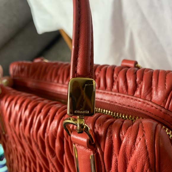 Coach | Bags | Coach Textured Leather Coral Handbag Purse | Poshmark
